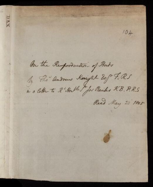 Letter, 'On the reproduction of buds' from Thomas Andrew Knight to ...