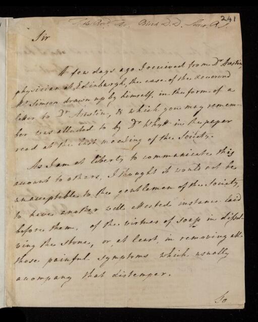 Letter, 'Of Mr Simpson's case' from John Pringle, Matthew Simson and ...