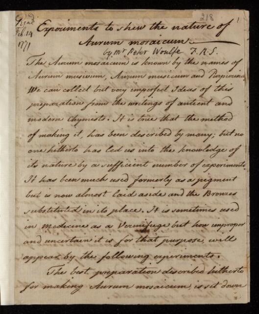 Paper, 'The nature of aurum mossaicum' by Peter Woulfe | The Royal ...