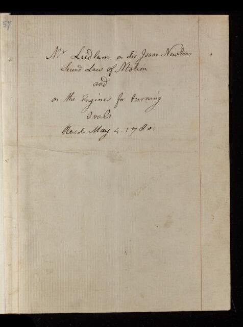 Paper, 'Of Sir Isaac Newton's second law of motion and on an engine for ...