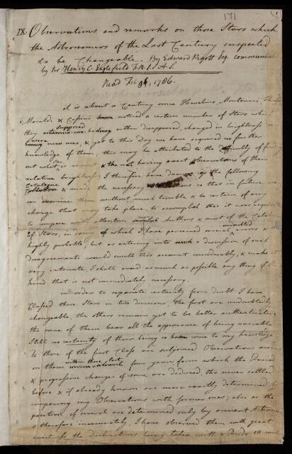 Paper, 'Of stars suspected in the seventeenth century to be changeable ...